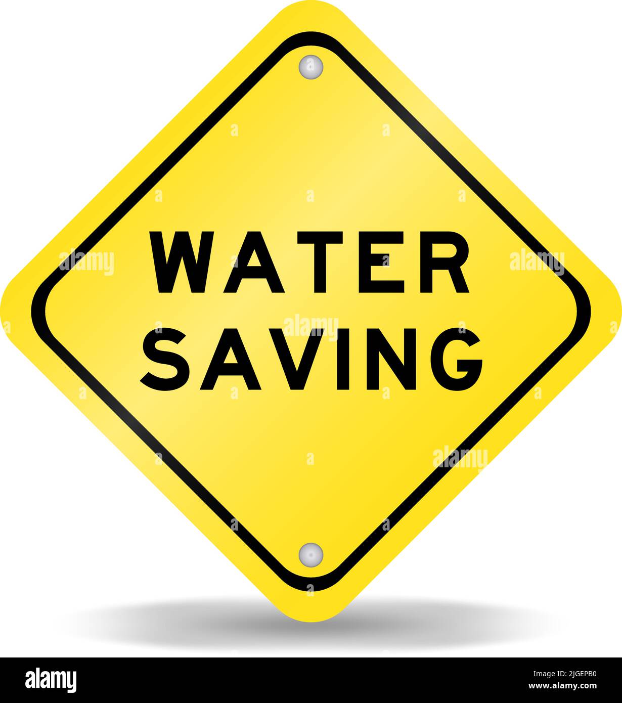 Yellow color transportation sign with word water saving on white ...