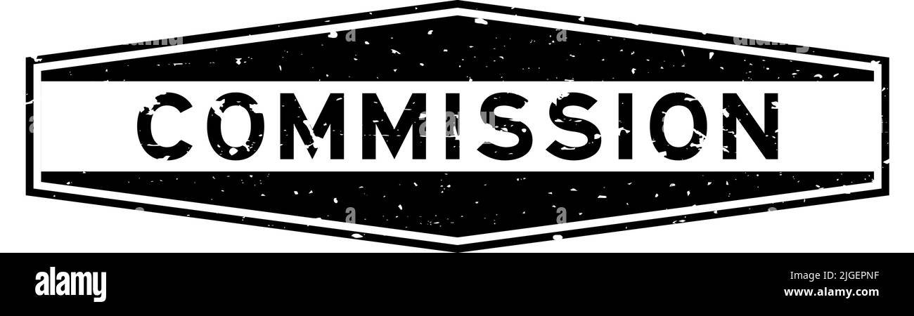 Grunge black commission word hexagon rubber seal stamp on white ...