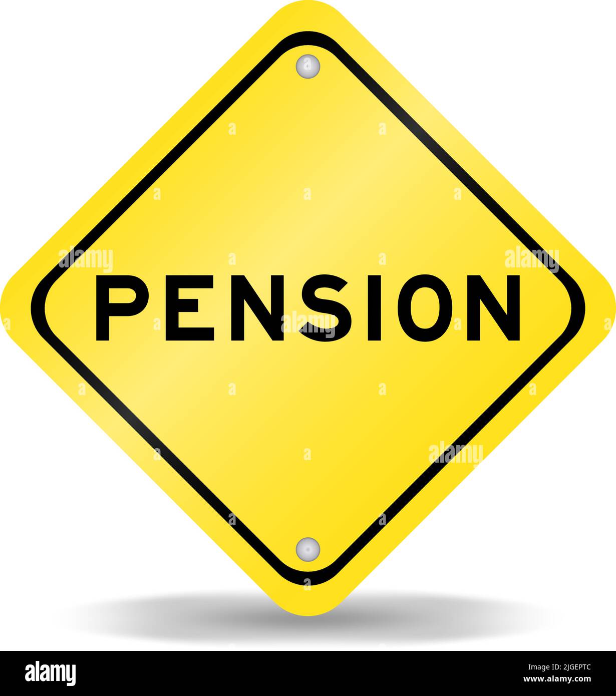 Yellow color transportation sign with word pension on white background ...