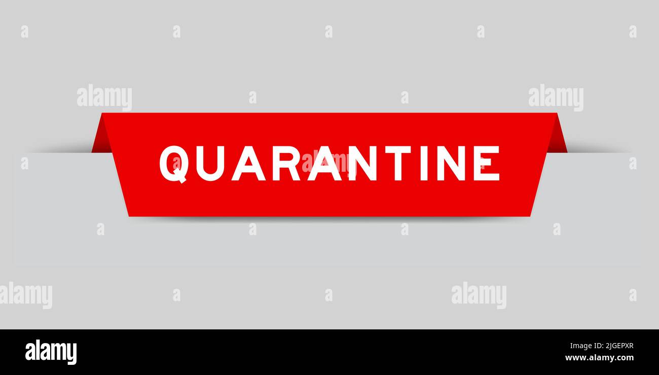 Red color inserted label with word quarantine on gray background Stock ...