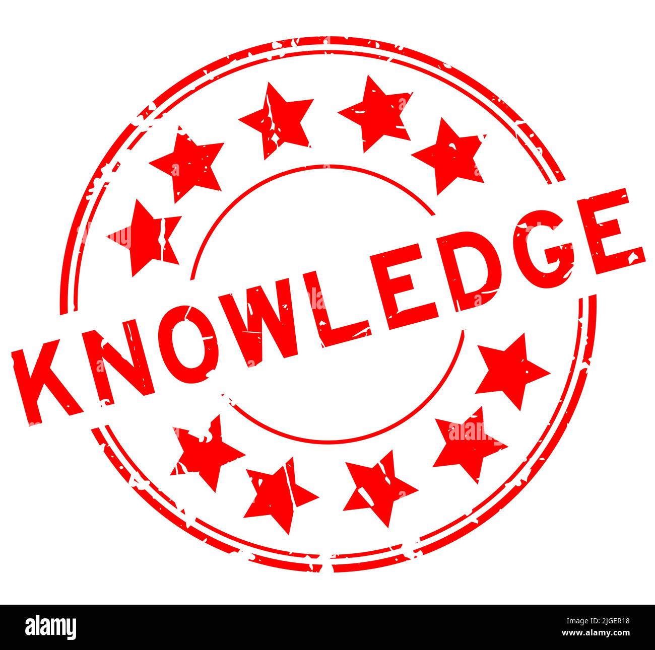 Grunge red knowledge word with star icon round rubber seal stamp on ...