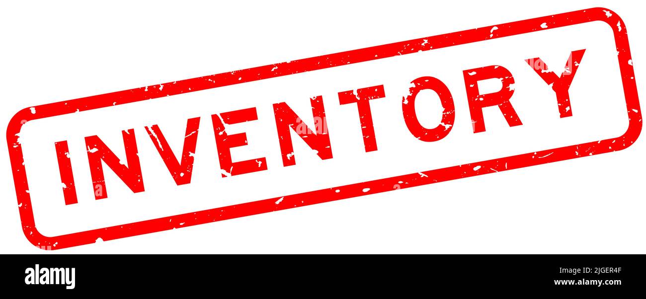 Grunge red inventory word square rubber seal stamp on white background ...