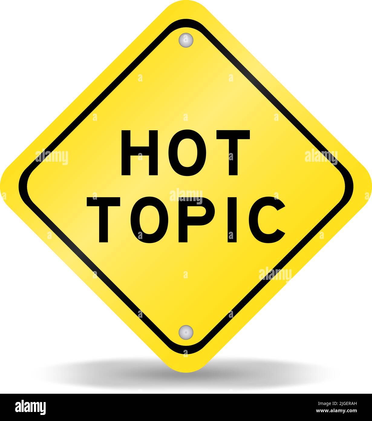 Yellow color transportation sign with word hot topic on white ...