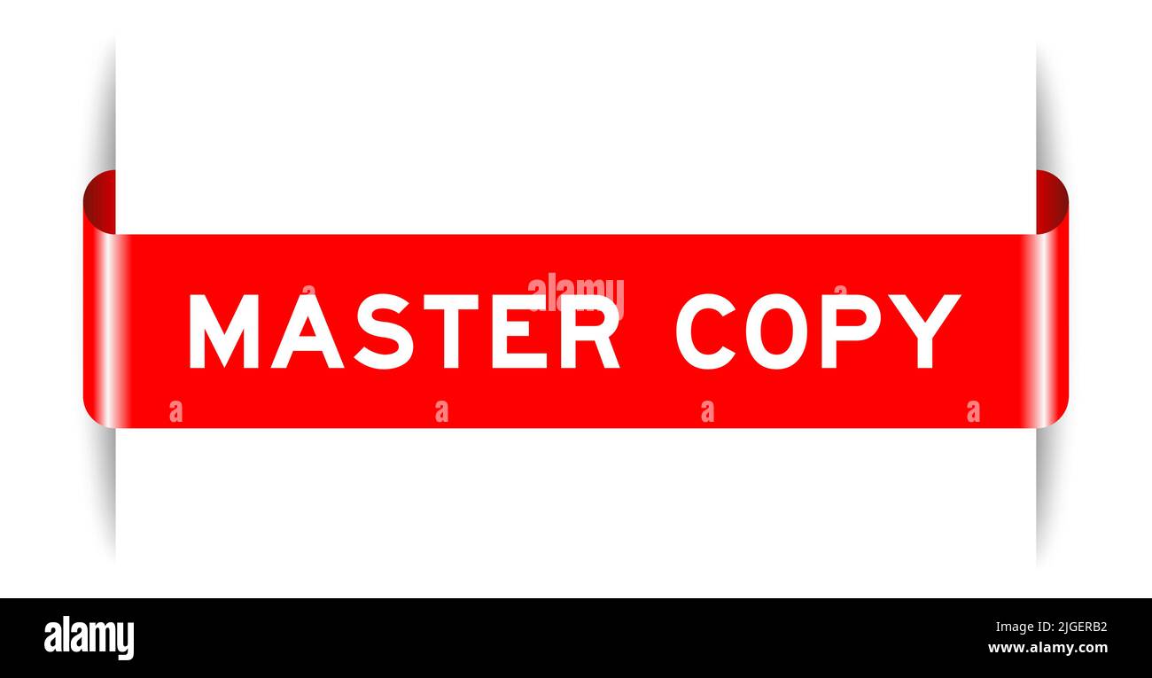Red color inserted label banner with word master copy on white ...
