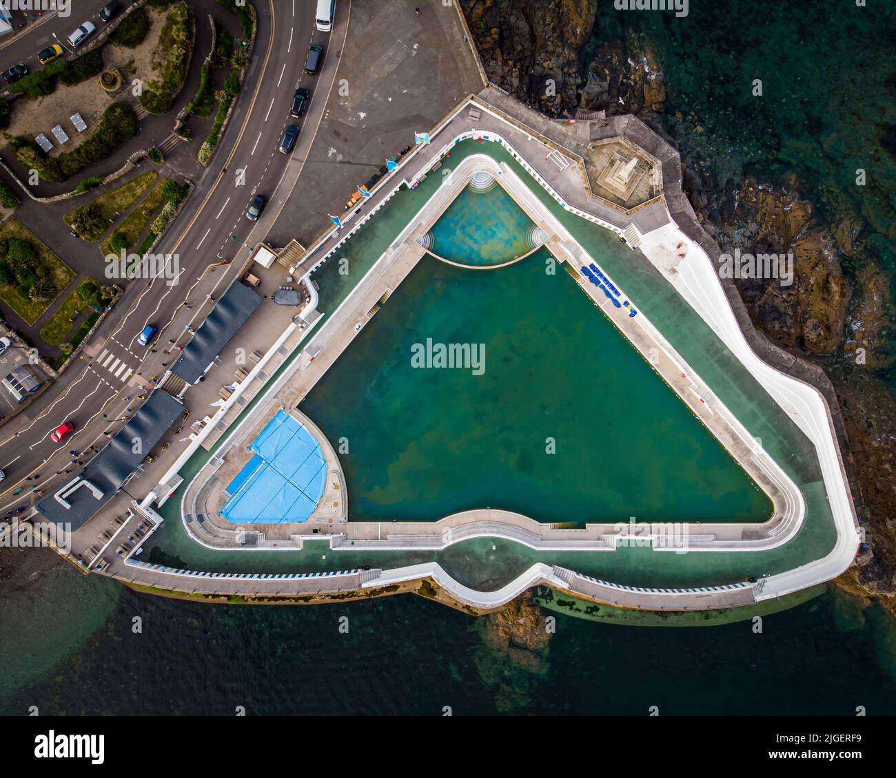Jubilee Pool in Penzance, Cornwall. Taken from directly above with a ...