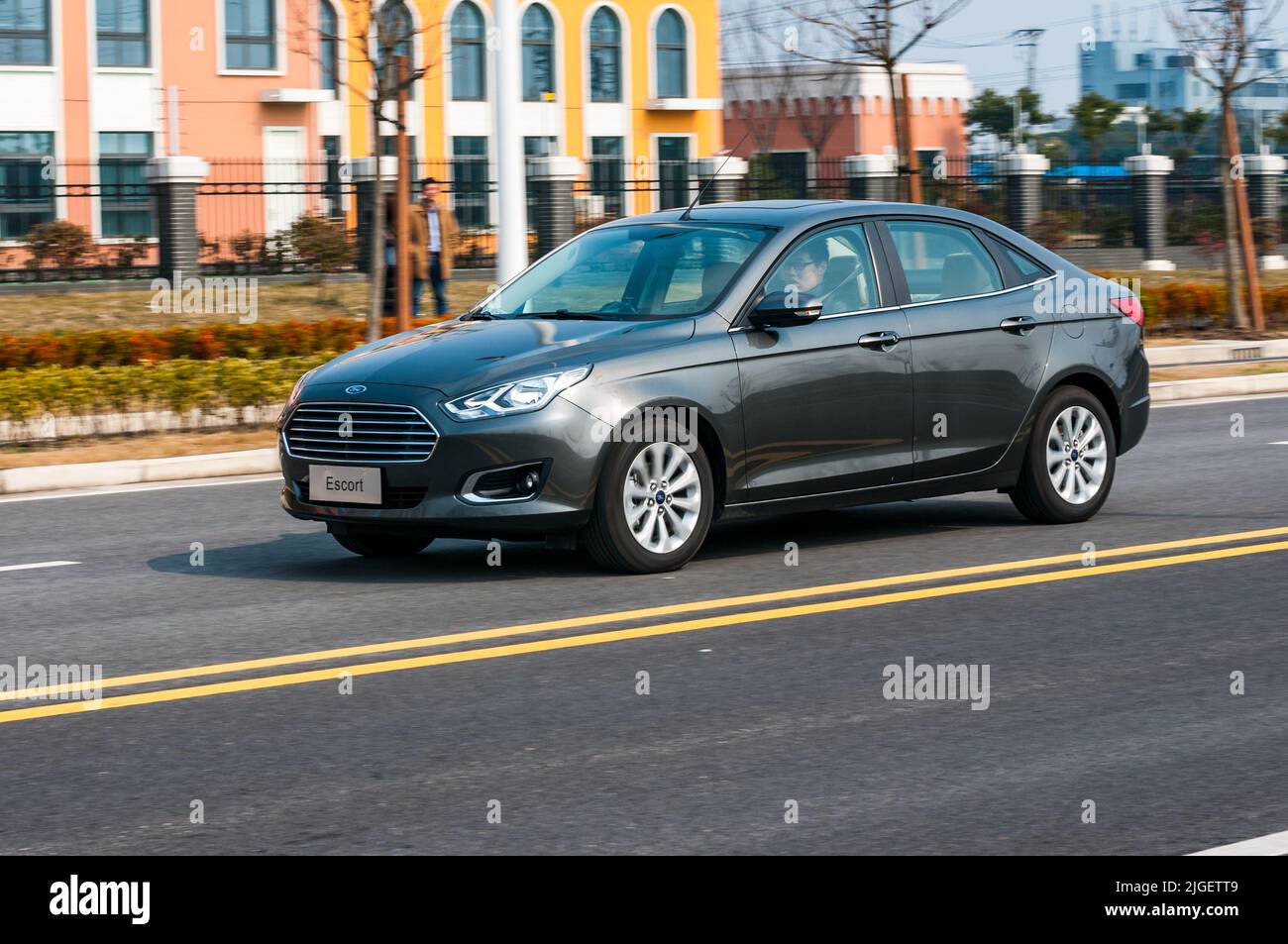 The Chinese Ford Escort seen being driven on a test drive in Shanghai ...