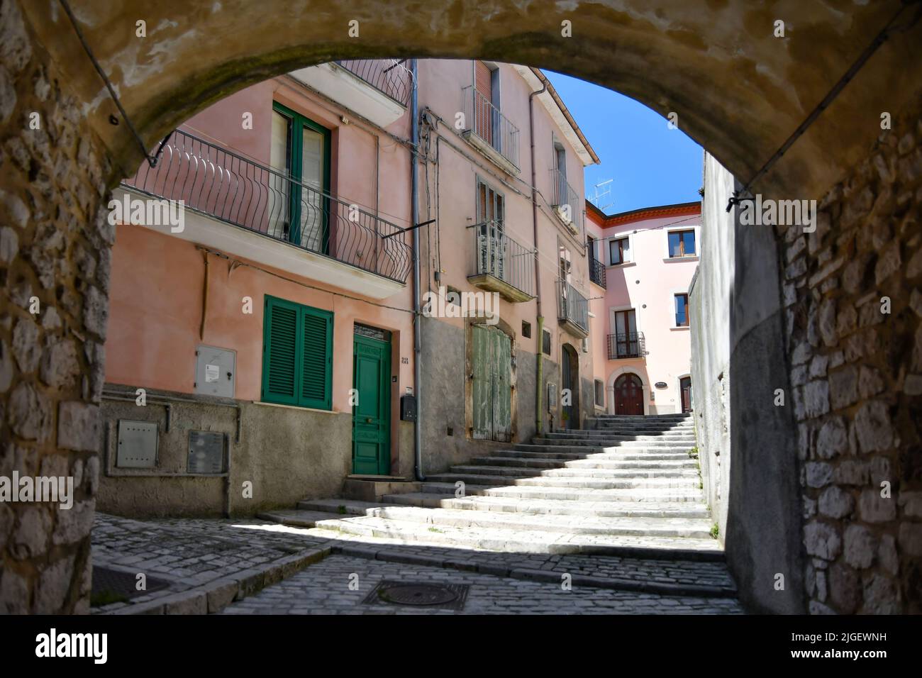 A narrow street in Sepino, a medieval village in Molise region, Italy ...