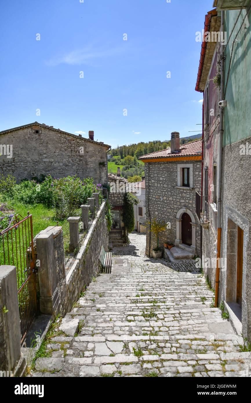 A narrow street in Sepino, a medieval village in Molise region, Italy ...