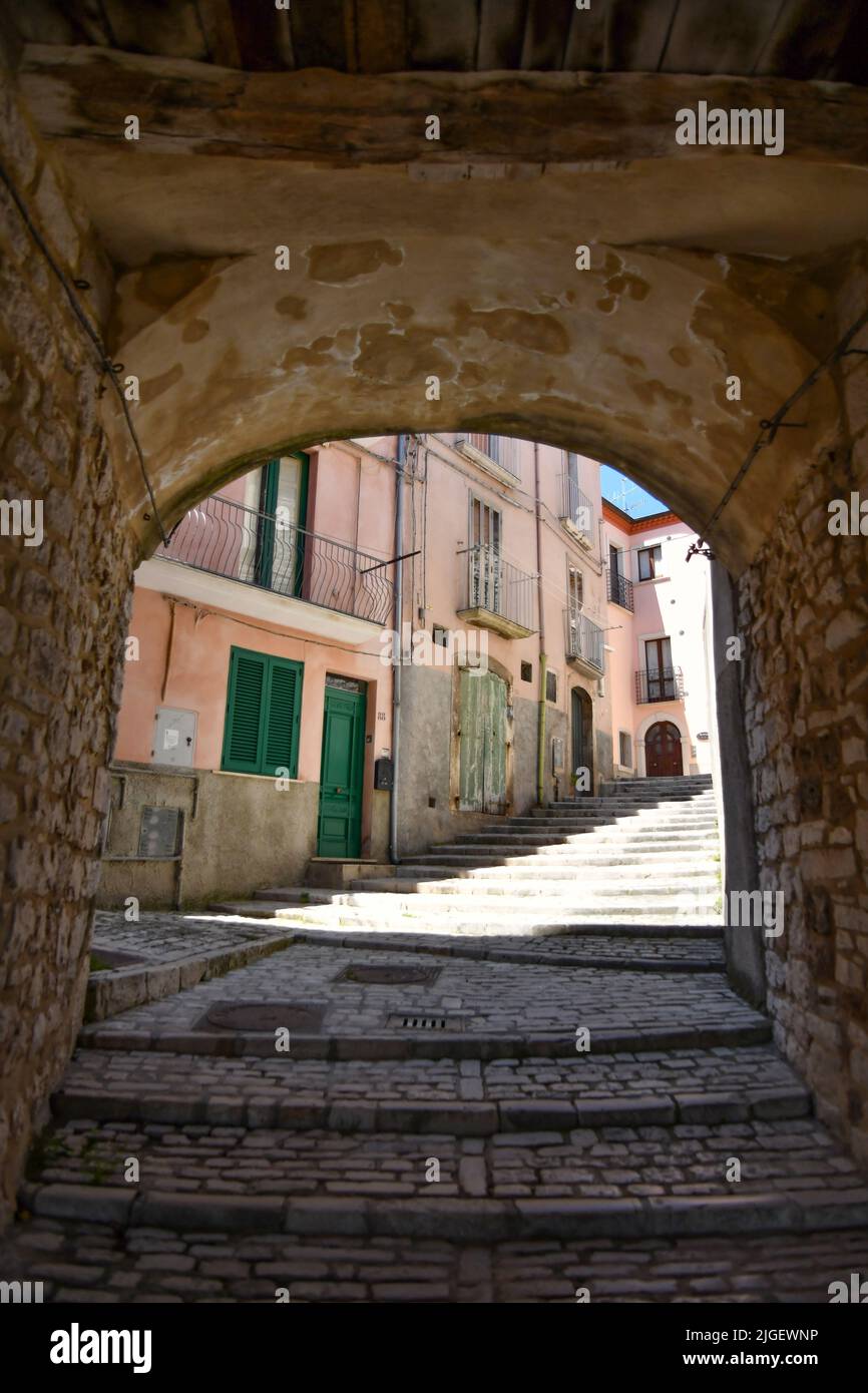 A narrow street in Sepino, a medieval village in Molise region, Italy ...