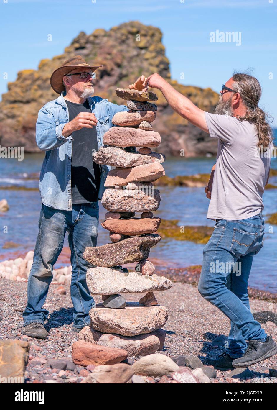 Competitors take part in the European Stone Stacking Championships 2022 ...