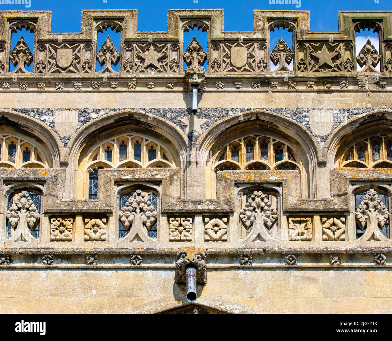Close-up of the exterior of St. Peter and St. Pauls church in Lavenham ...