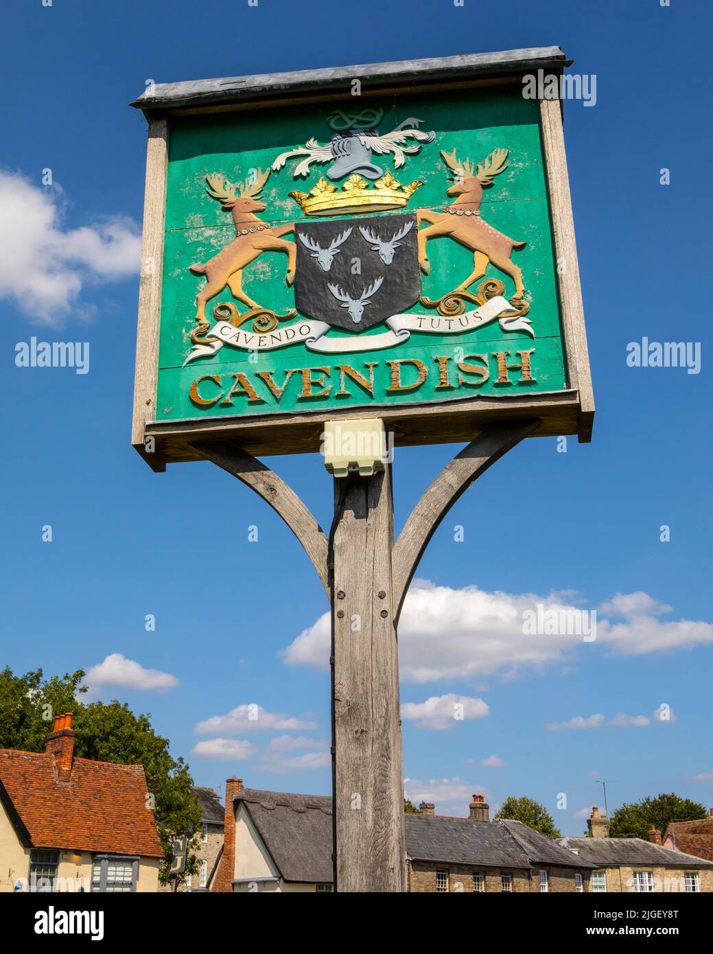 Traditional sign in the beautiful village of Cavendish in Suffolk, UK ...