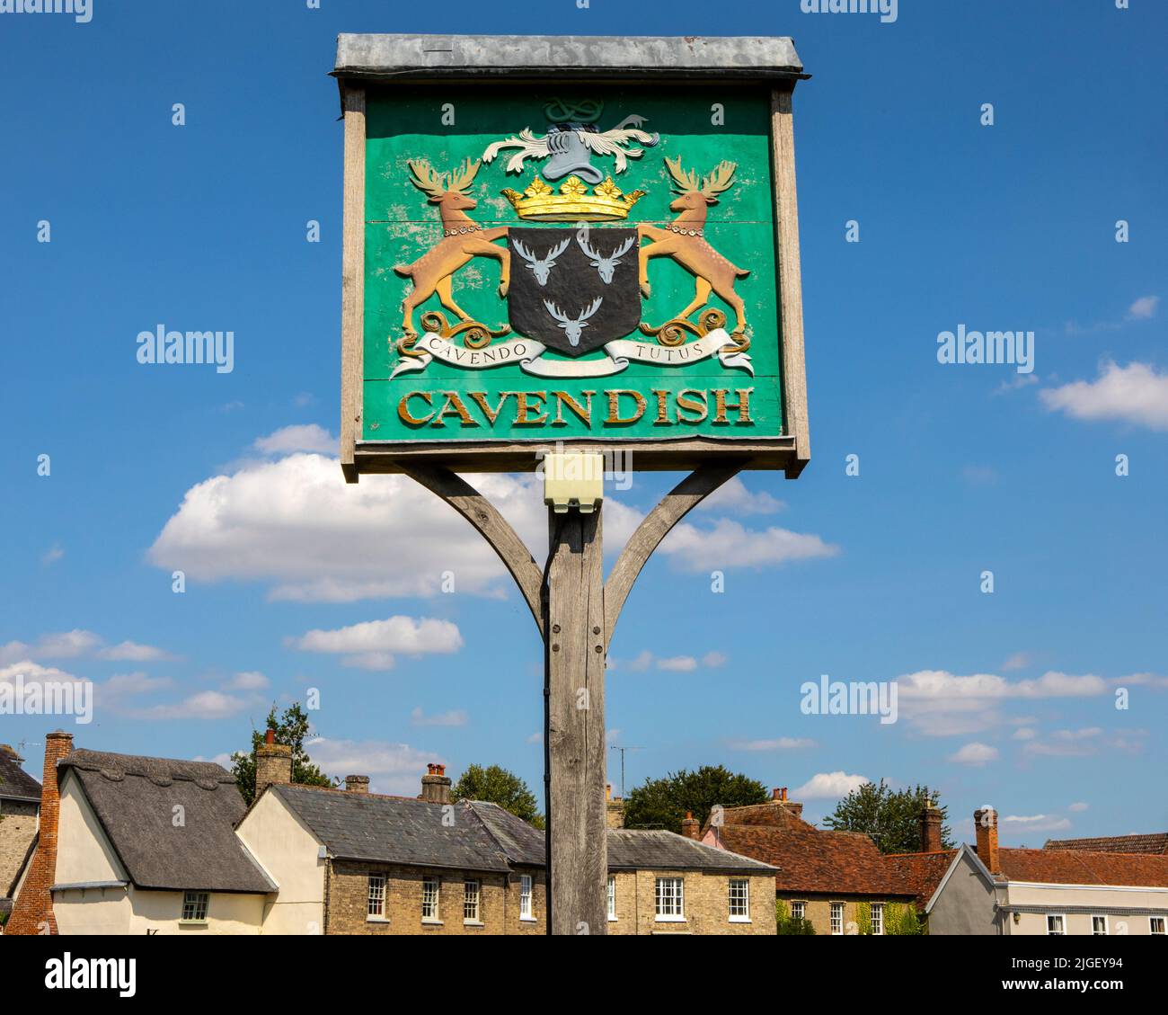 Traditional sign in the beautiful village of Cavendish in Suffolk, UK ...