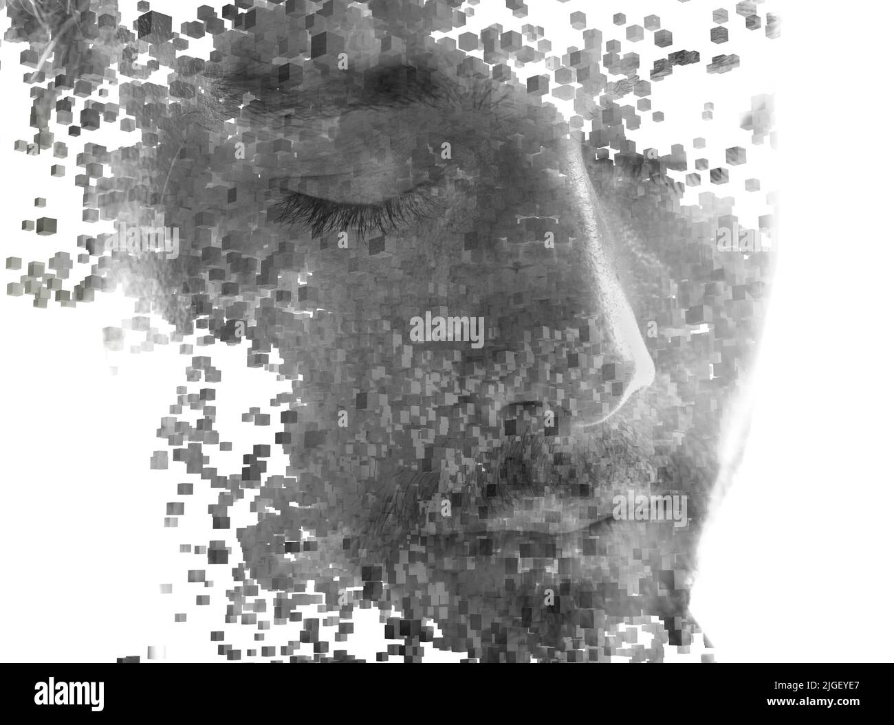 Countless particles and a portrait of man Stock Photo - Alamy