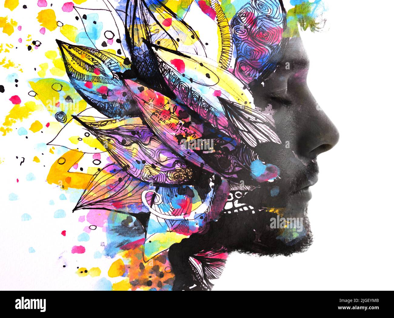 Paintography. Street artist with his eyes closed Stock Photo - Alamy