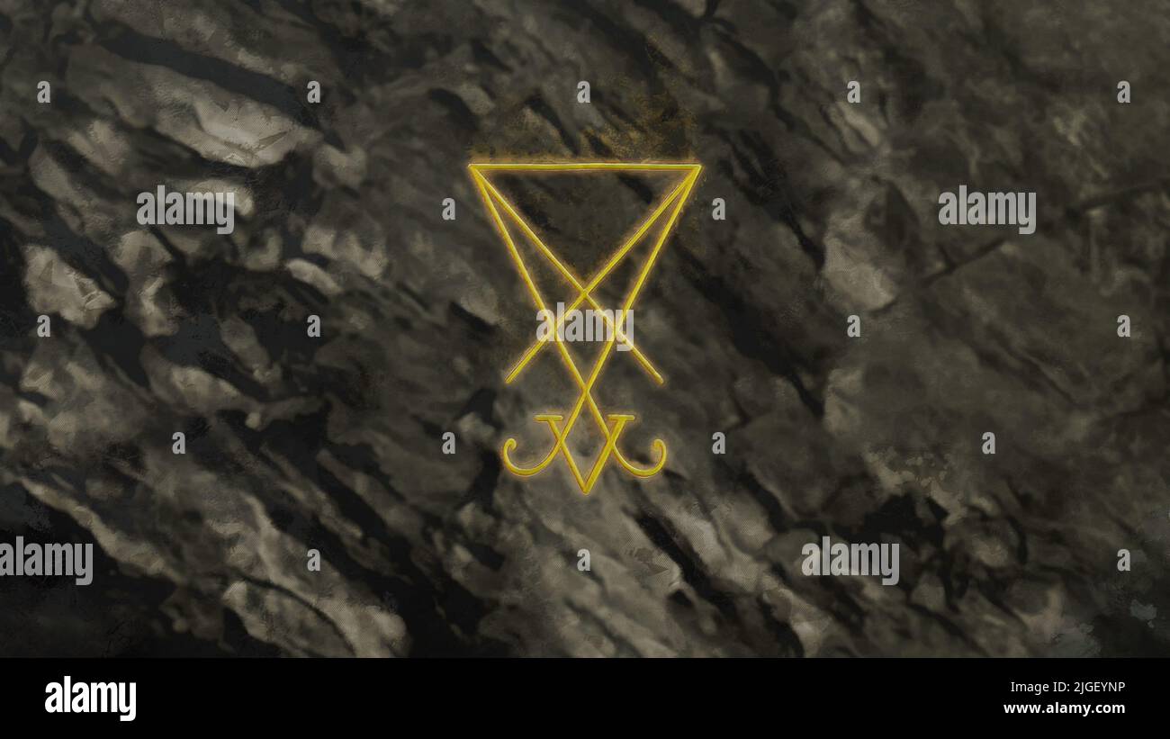 Golden sigil of Lucifer, black rock texture, art work on the theme of ...