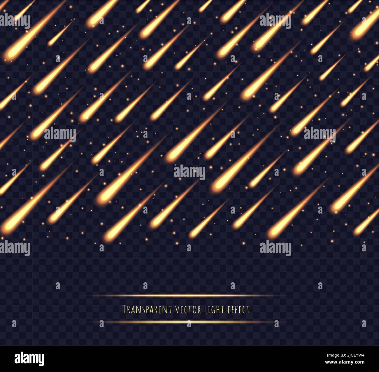 Meteor shower, yellow shooting stars, fire comets, asteroids in the night sky isolated on ...