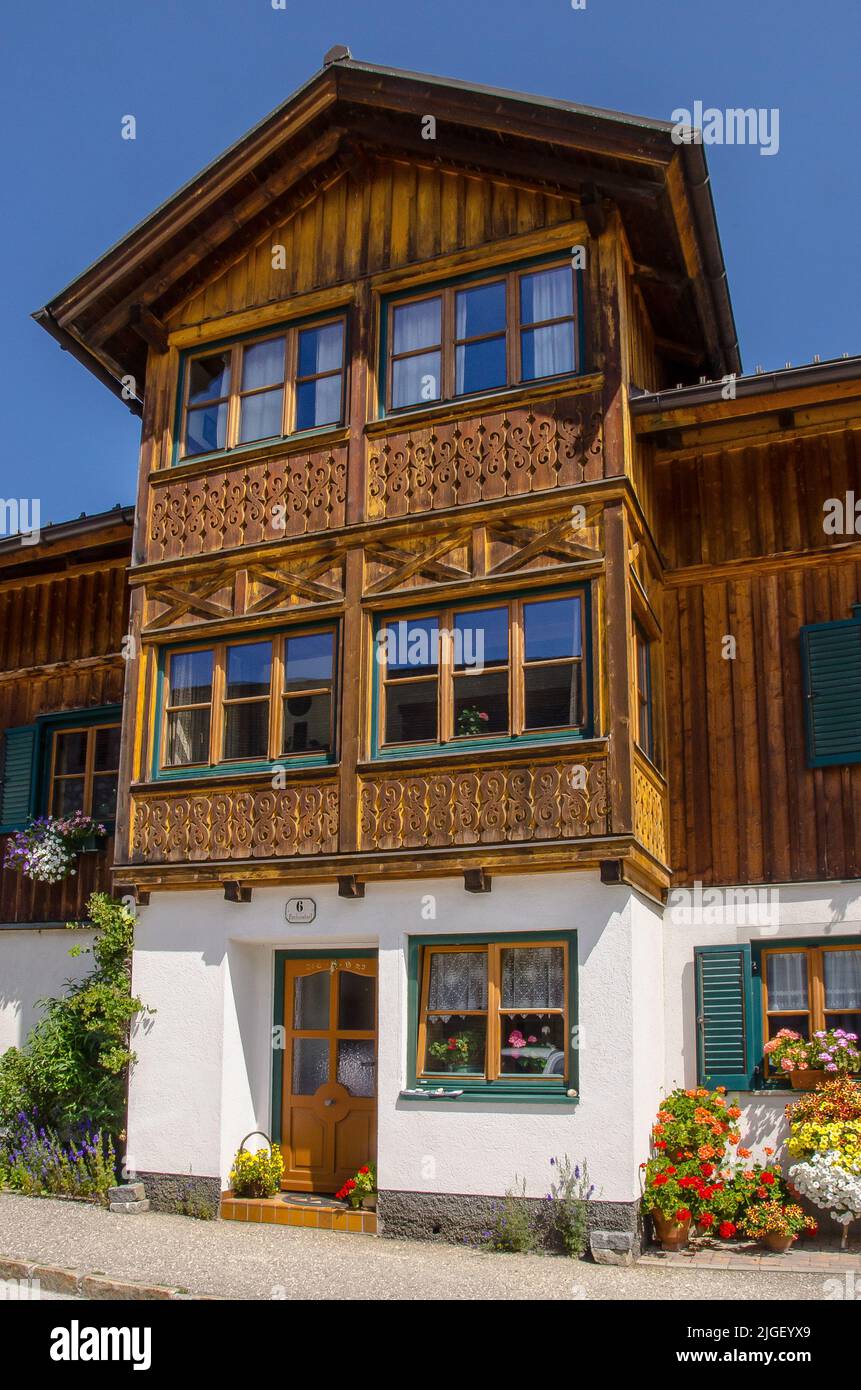Typical wooden house in Altaussee in the Ausseer Land in the Austrian ...