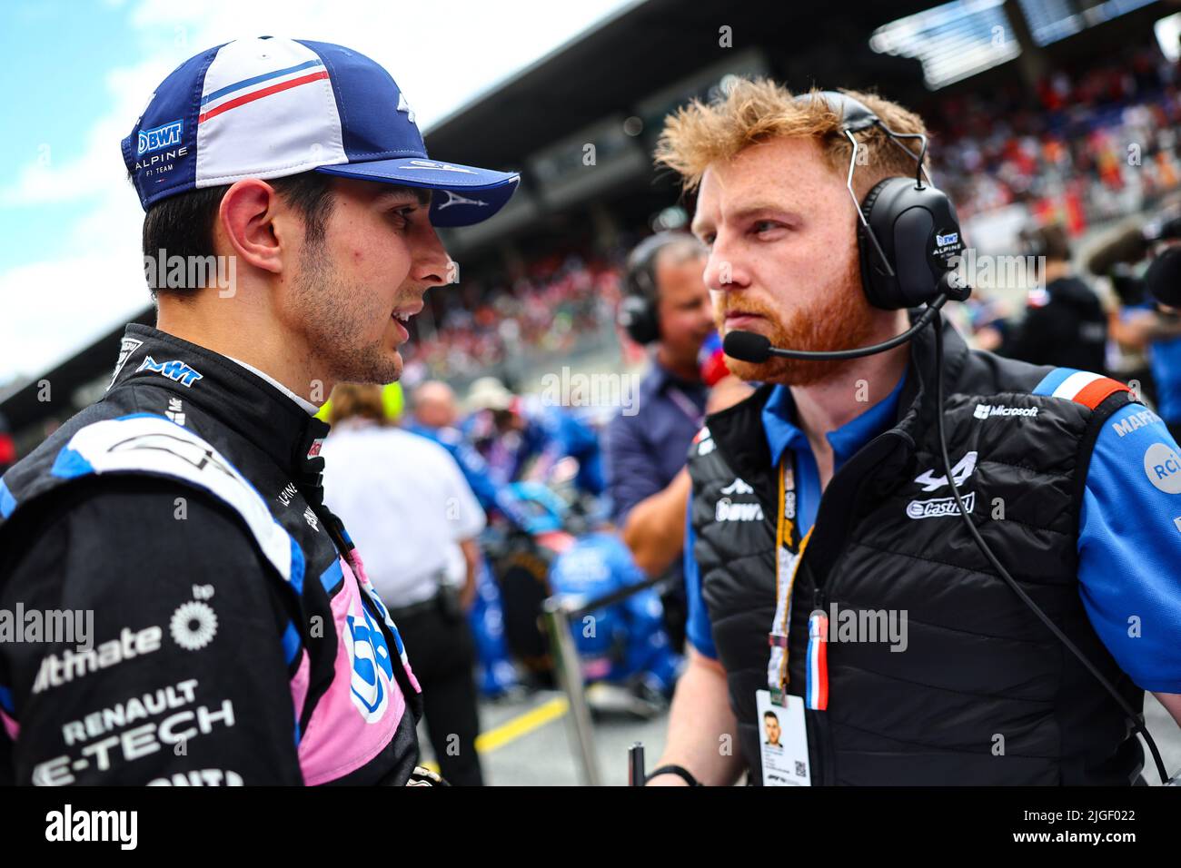 Esteban Ocon (FRA) Alpine F1 Team with Josh Peckett (GBR) Alpine F1 Team Race Engineer on the ...
