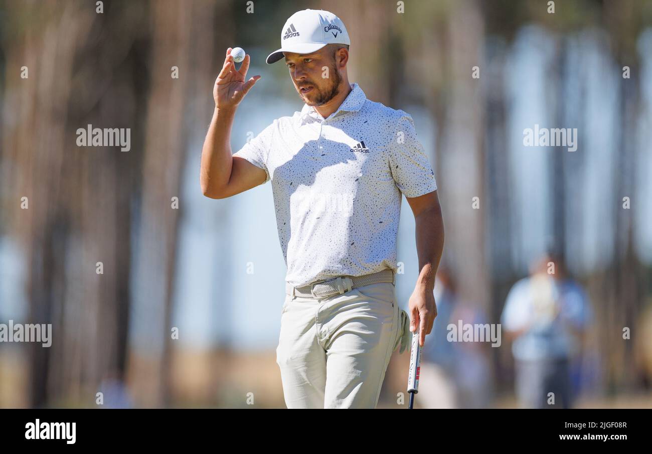 Xander Schauffele on the first green during day four of the Genesis ...