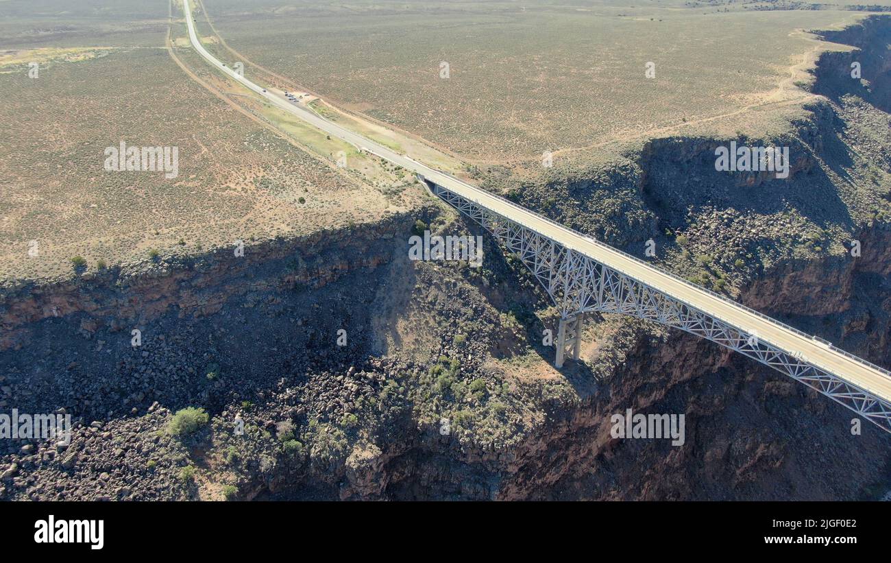 An aerial view of the long Gorge Bridge over Rio Grande river Stock ...