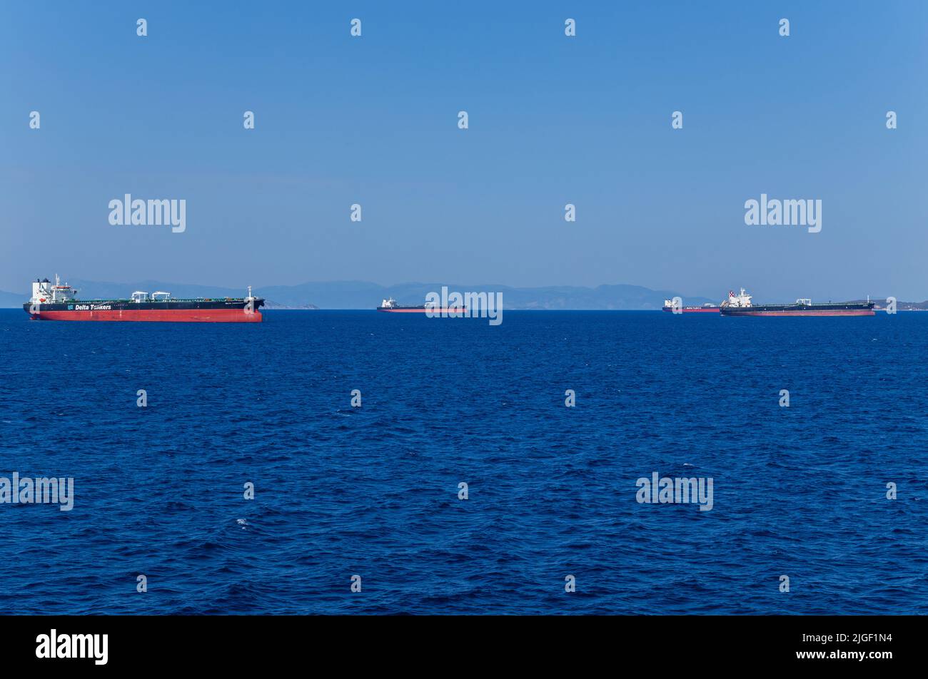 Athens, Greece: 6 May, 2022 - Merchant vessels and cargo container ...