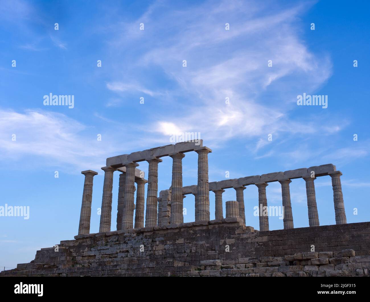 Ancient Temple of Poseidon during sunset at Sounio, Greece Stock Photo ...