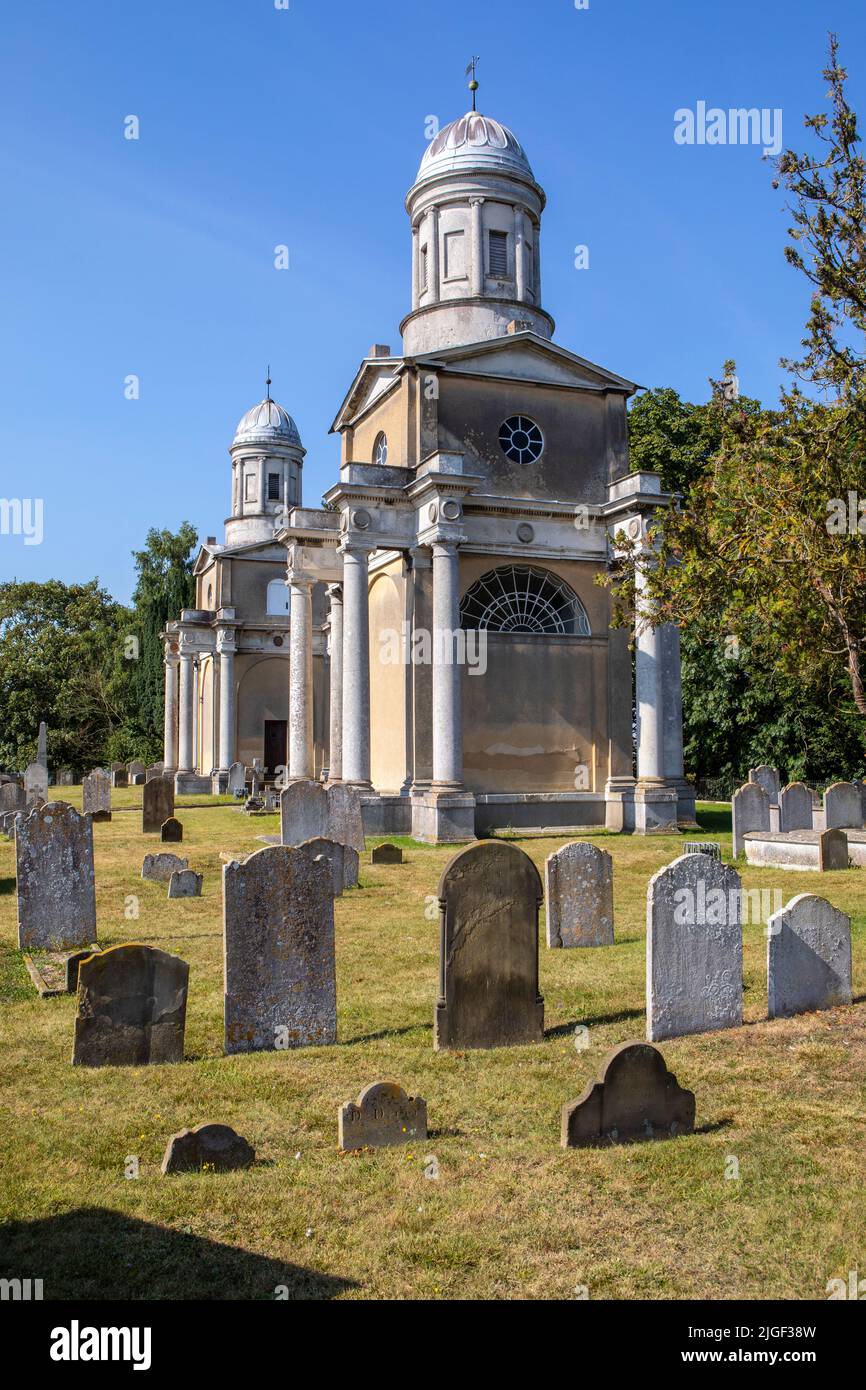 The historic Mistley Towers in the village of Mistley in Essex, UK. The ...