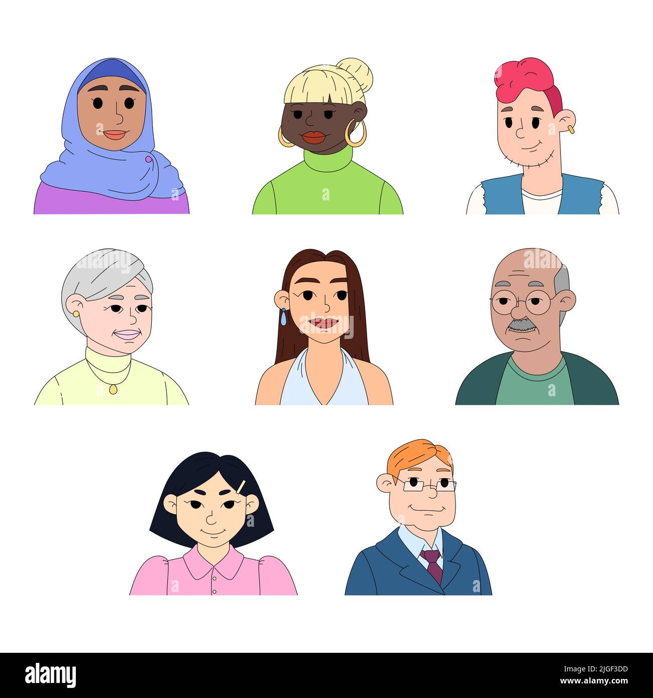 Set of portraits of people in doodle style. Collection of vector ...