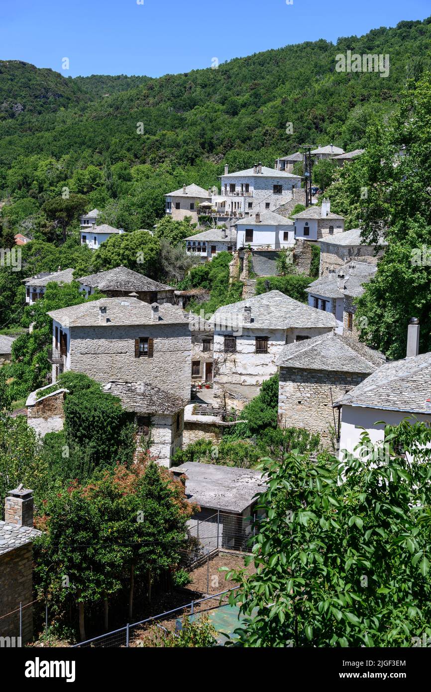 The well preserved village of Pinakates with its traditional stone ...