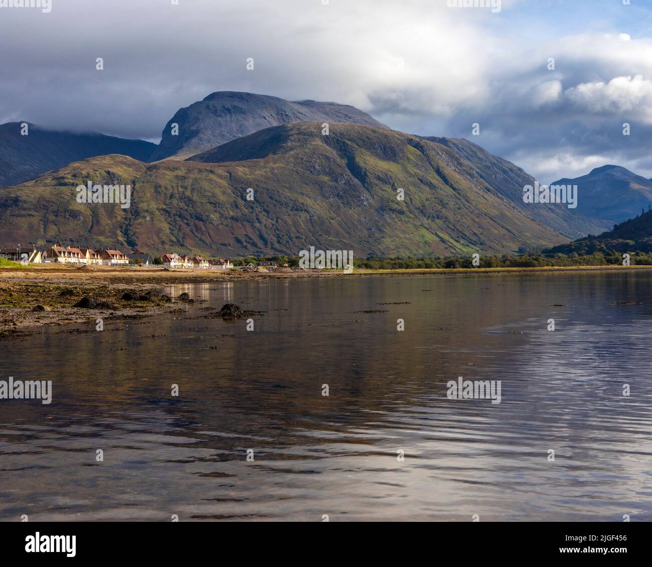 A picturesque view of Ben Nevis from Loch Linnhe near Fort William, in ...