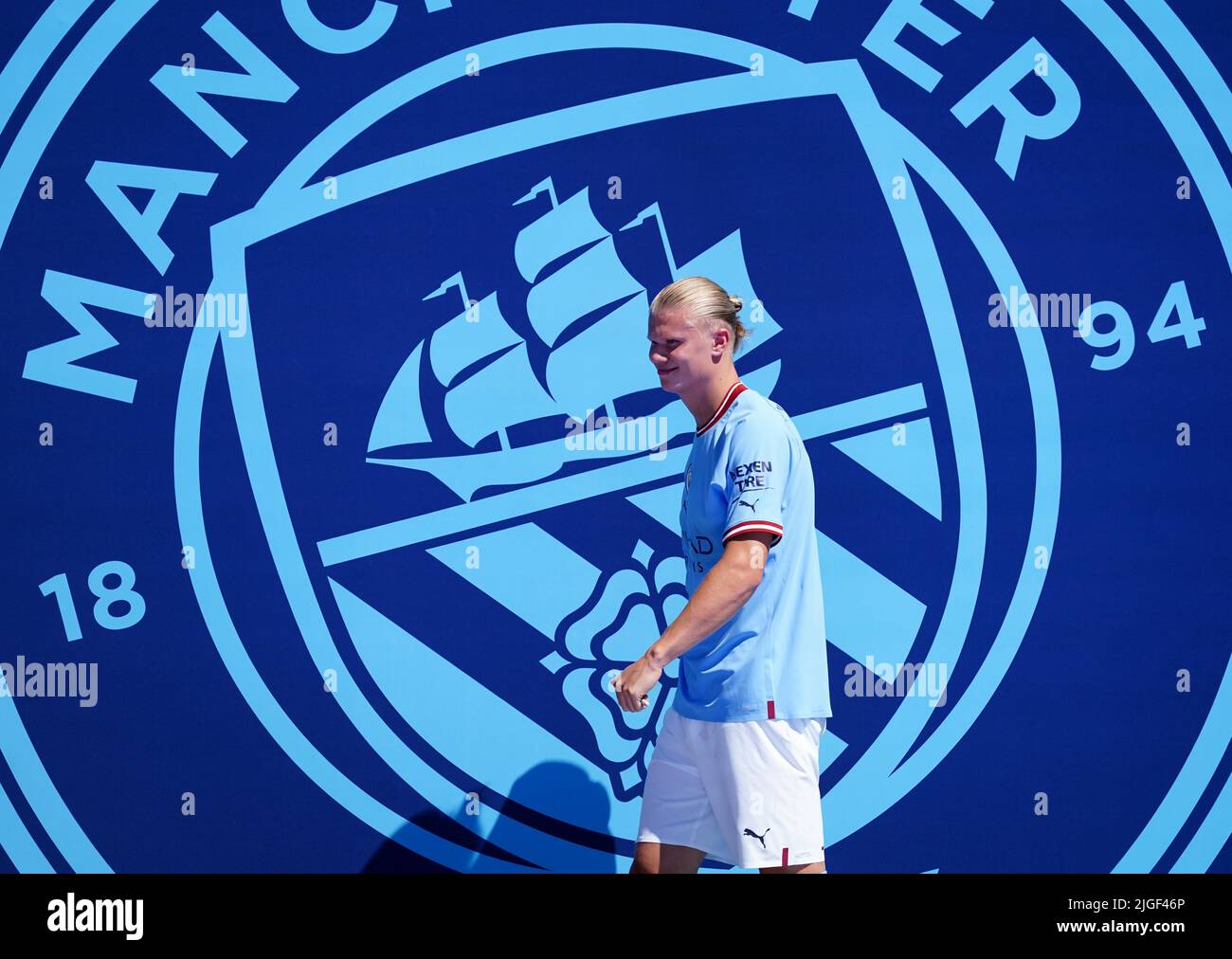 New Manchester City signing, Erling Haaland (centre) during a ...
