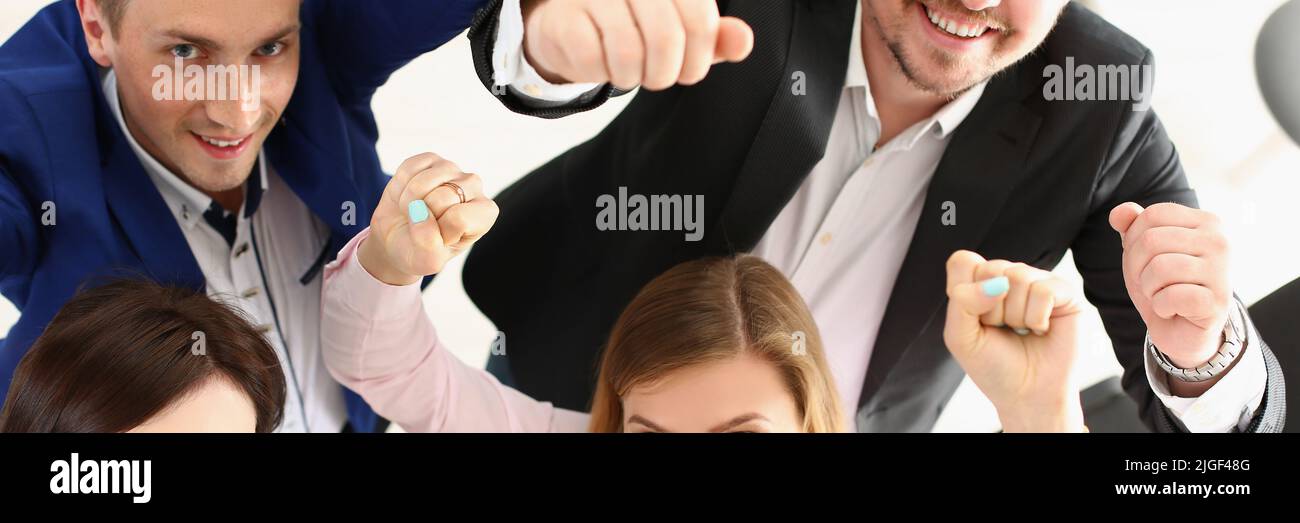 Group of people show support gesture collectively in office Stock Photo ...