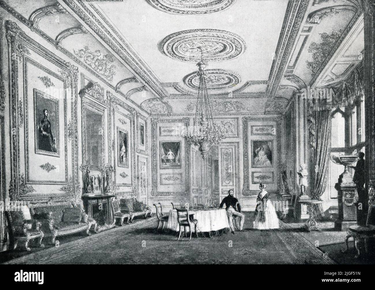 Windsor Castle White Drawing Room, England 19th Century Illustration ...