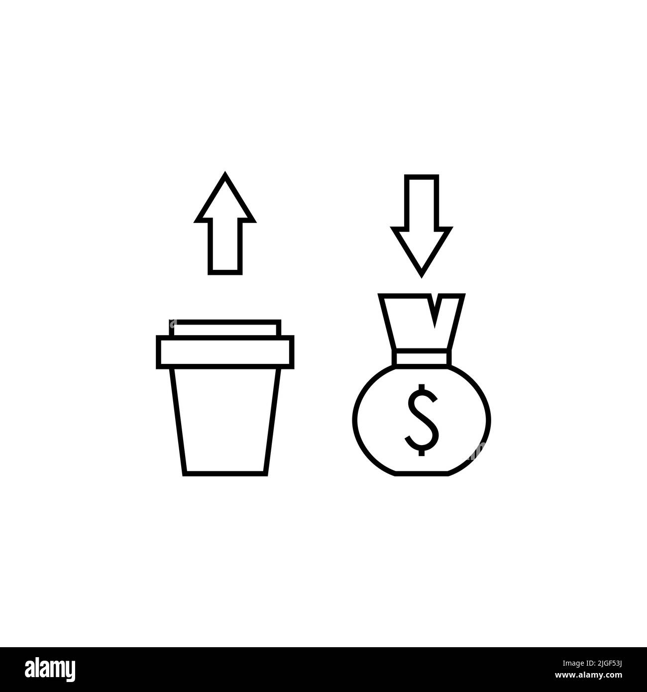 line icon recession the price of goods goes up and the value of the ...