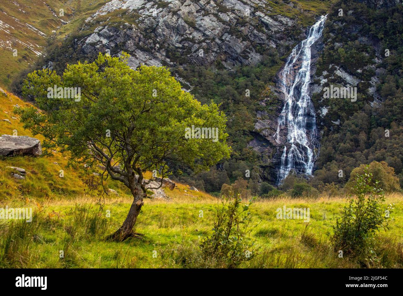 A view of the stunning Steall Falls, also known as Steall Waterfall, or ...
