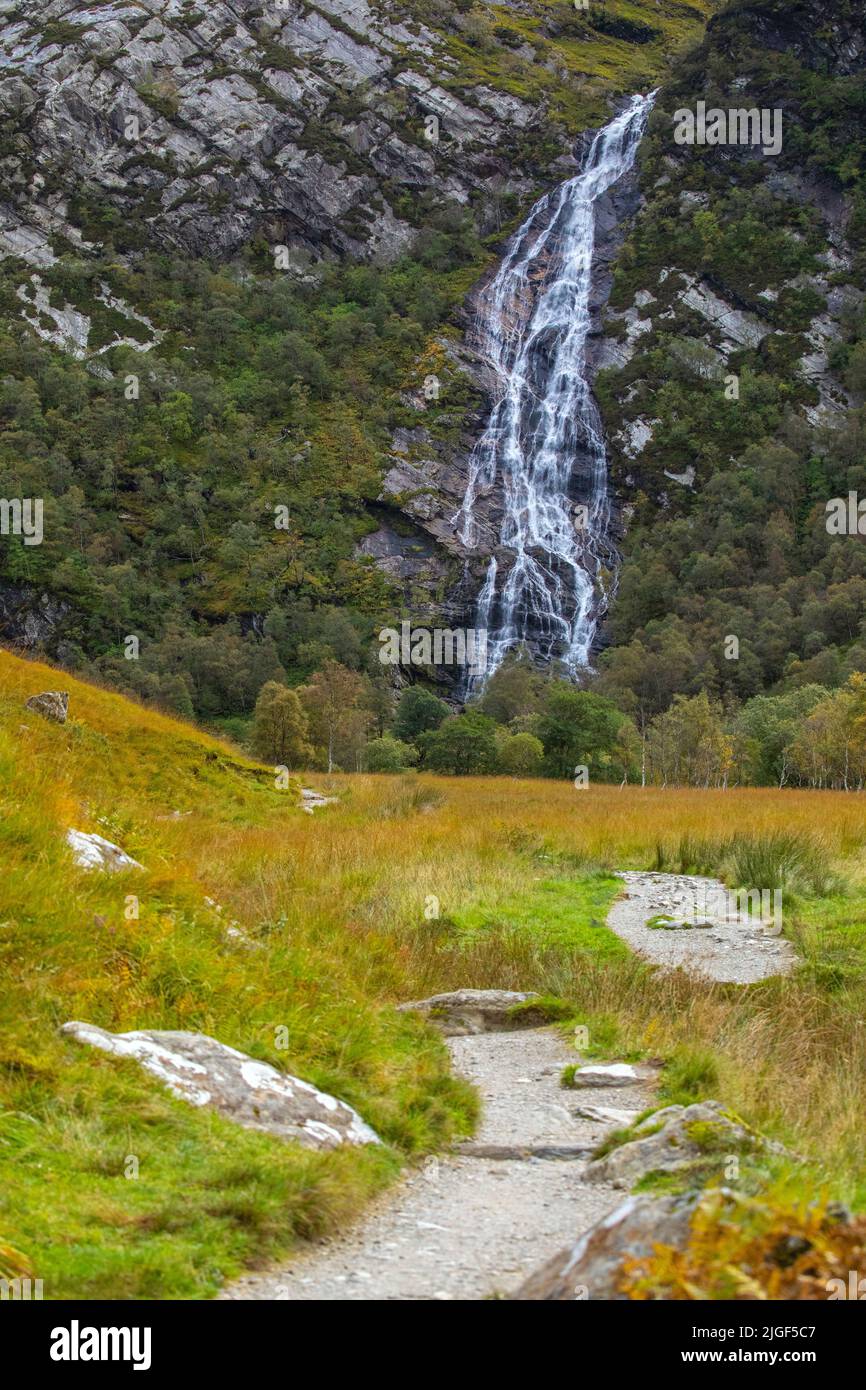 A view of the stunning Steall Falls, also known as Steall Waterfall, or ...
