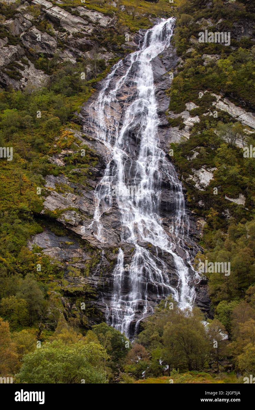 A view of the stunning Steall Falls, also known as Steall Waterfall, or ...