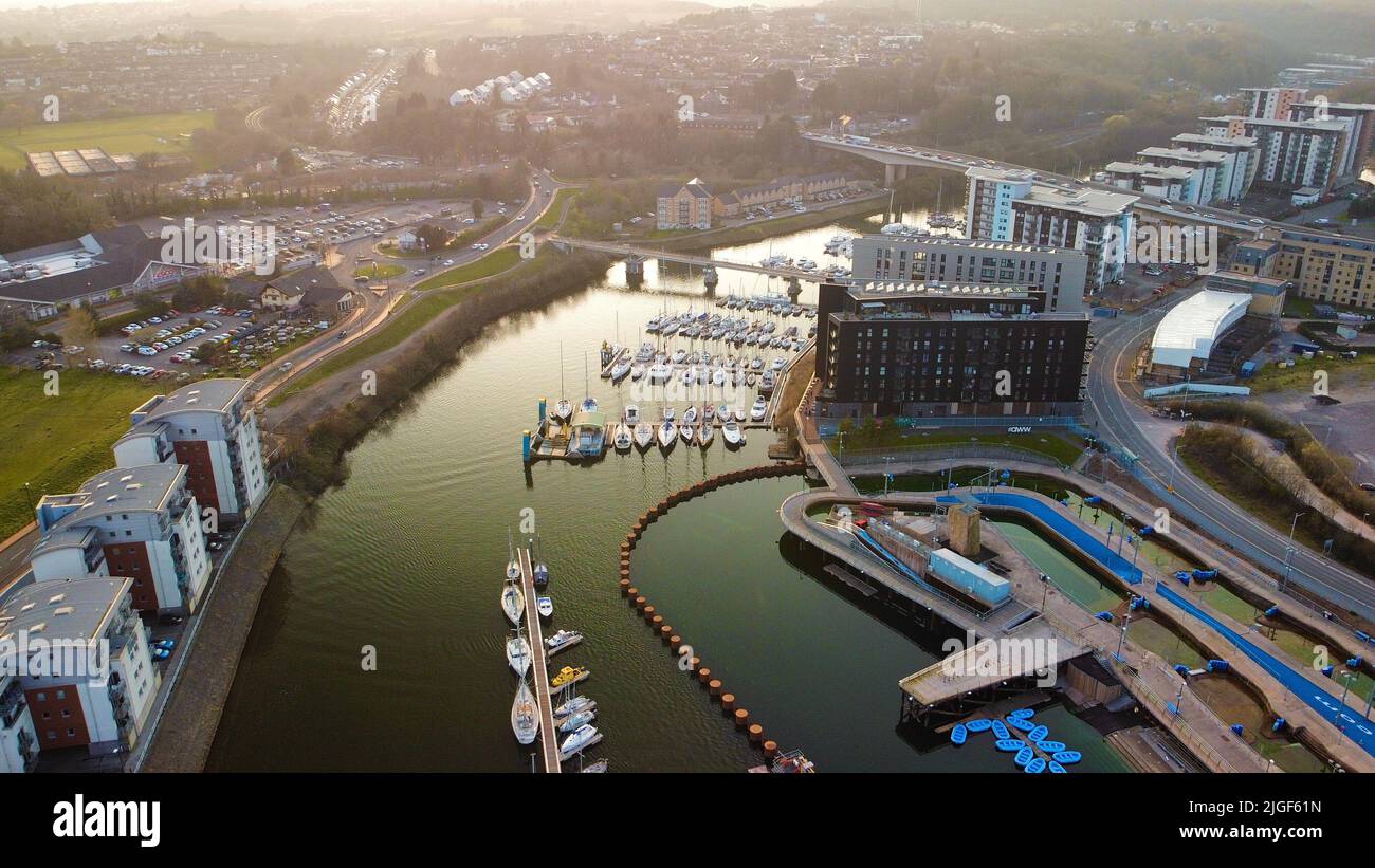 An island with a port surrounded by a wide blue ocean Stock Photo - Alamy