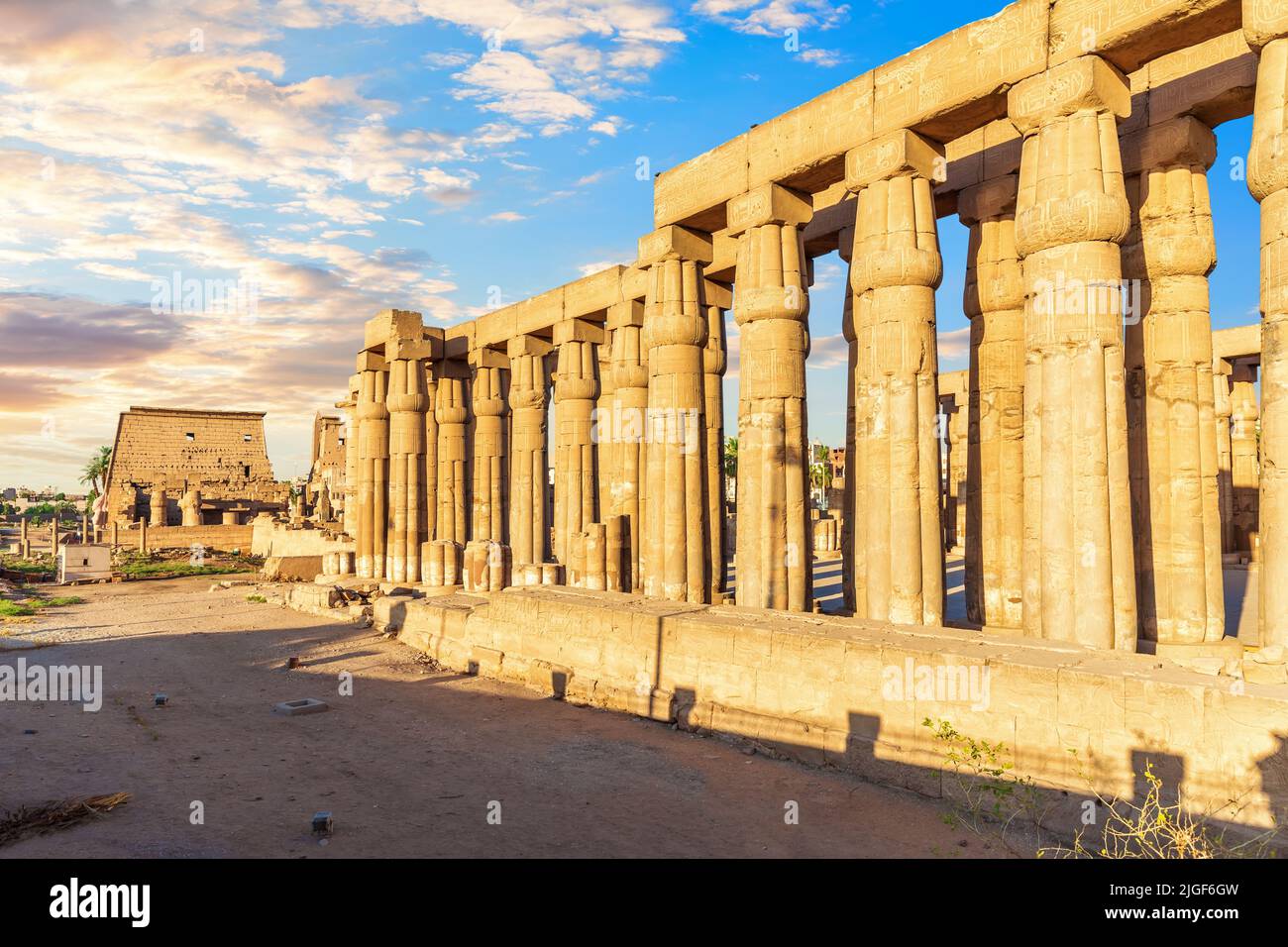 Famous columns of Luxor Temple, back view of the pillars, Egypt Stock ...