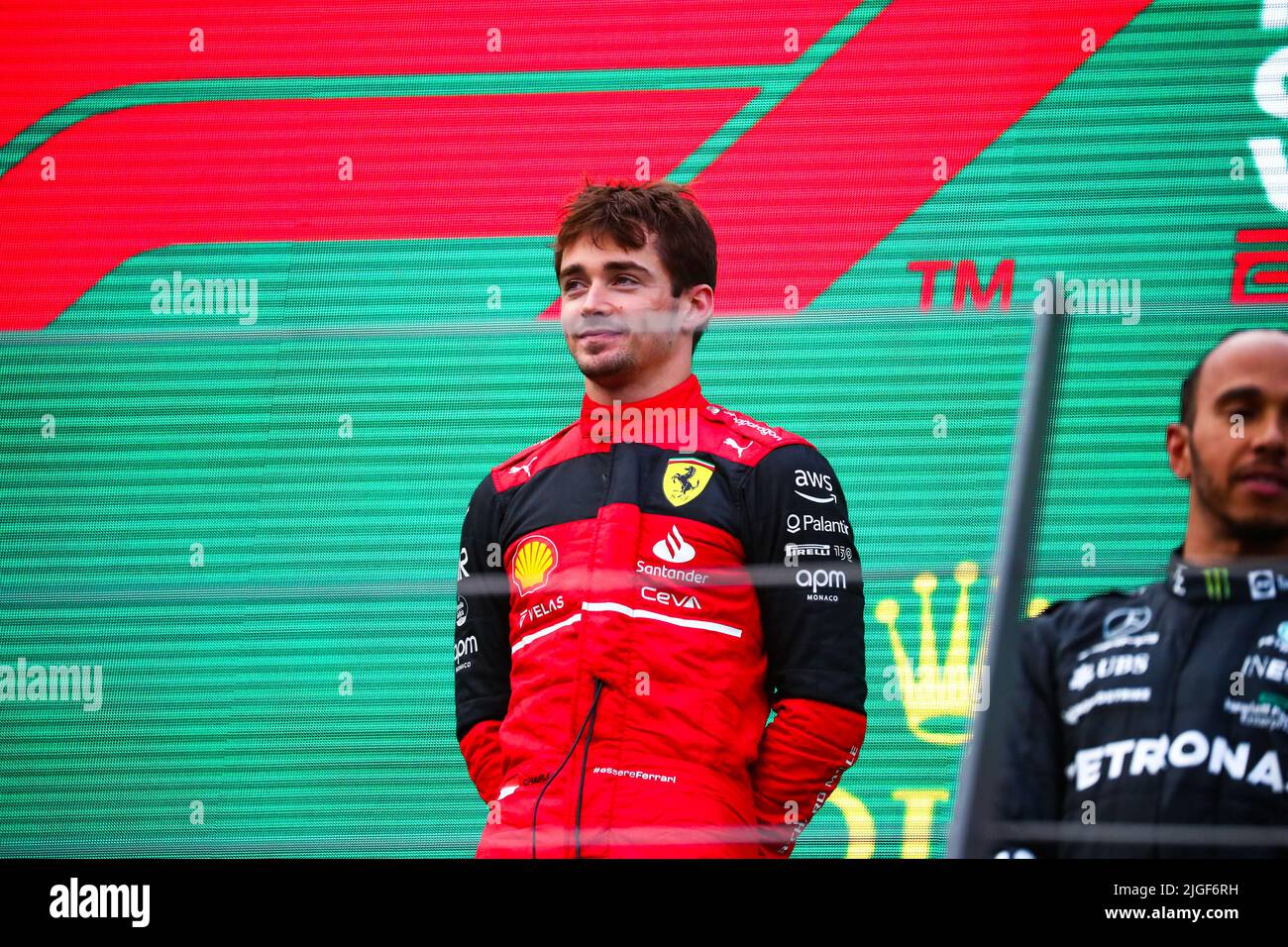 #16 Charles Leclerc, Scuderia Ferrari takes the trophy during the ...