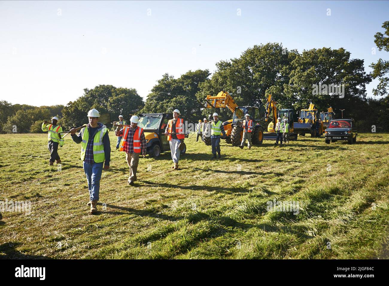 WORKMEN WITH BUILDING MACHINERY, PUDSEY THE DOG: THE MOVIE, 2014 Stock ...