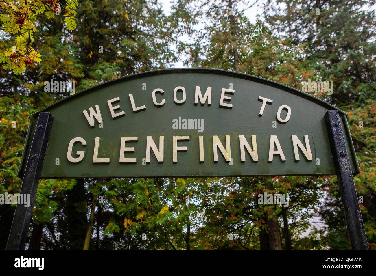 Welcome to Glenfinnan sign at Glenfinnan railway station in the ...