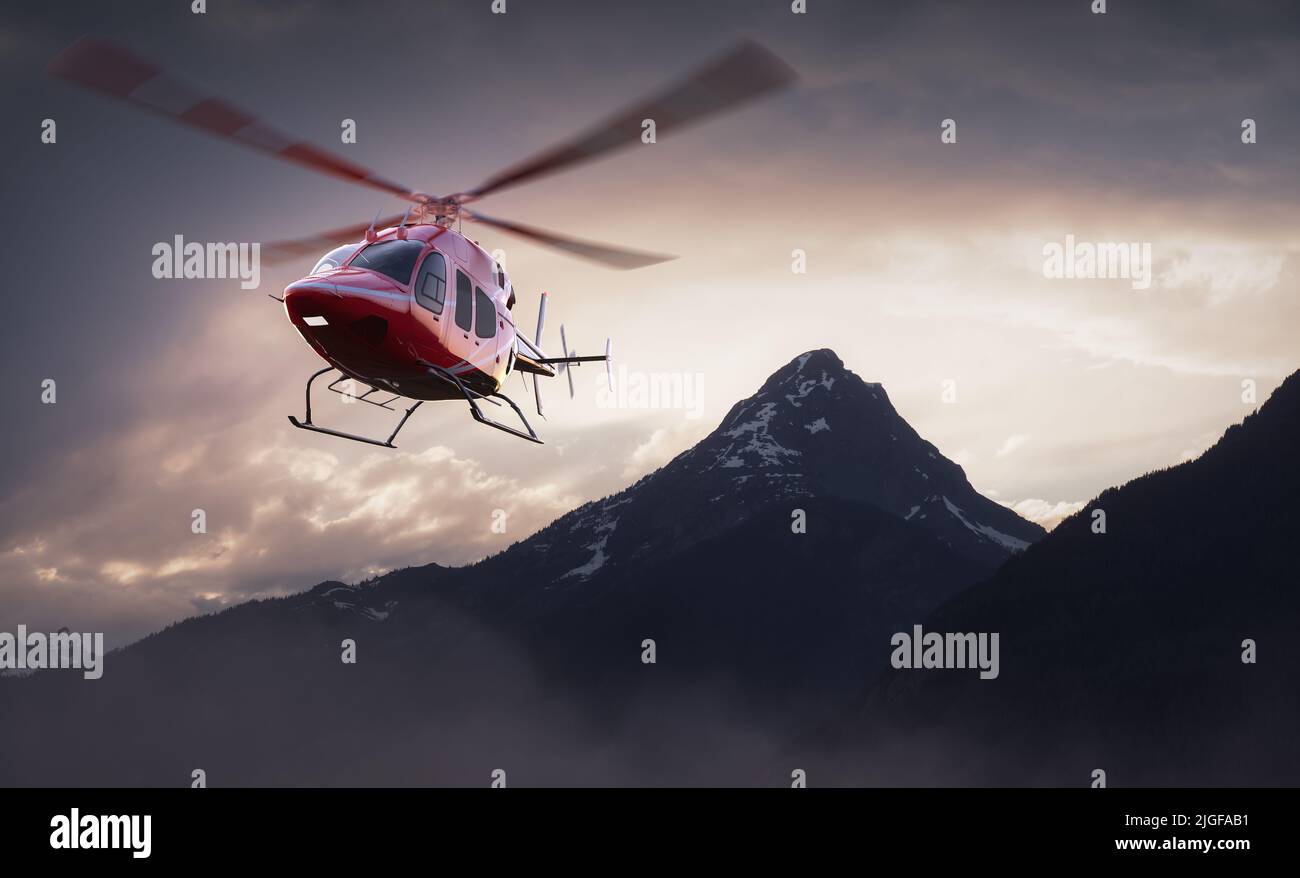 Helicopter over forest sunset hi-res stock photography and images - Alamy