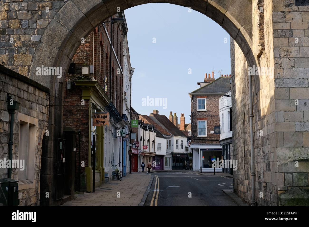 View through Monk Bar arch, York Stock Photo - Alamy