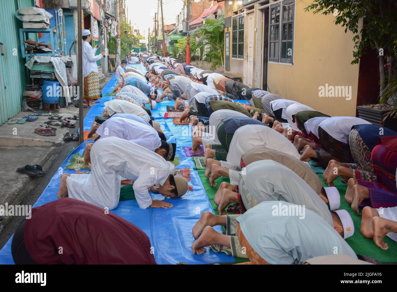 Indonesia. 10th July, 2022. Muslims perform a morning prayer marking ...