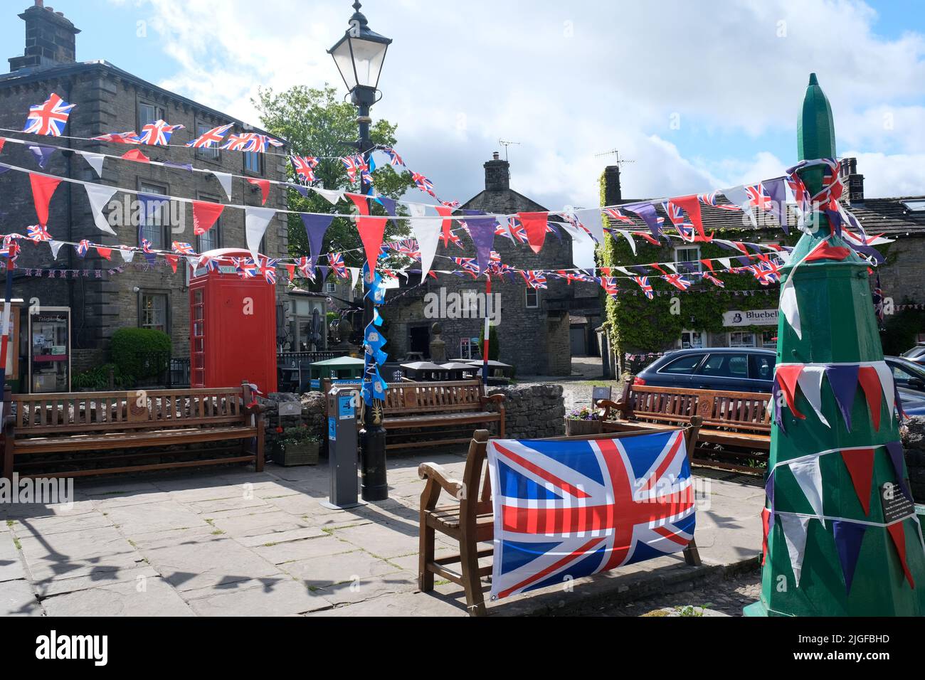 Union Jacks flying in Grassington Stock Photo - Alamy