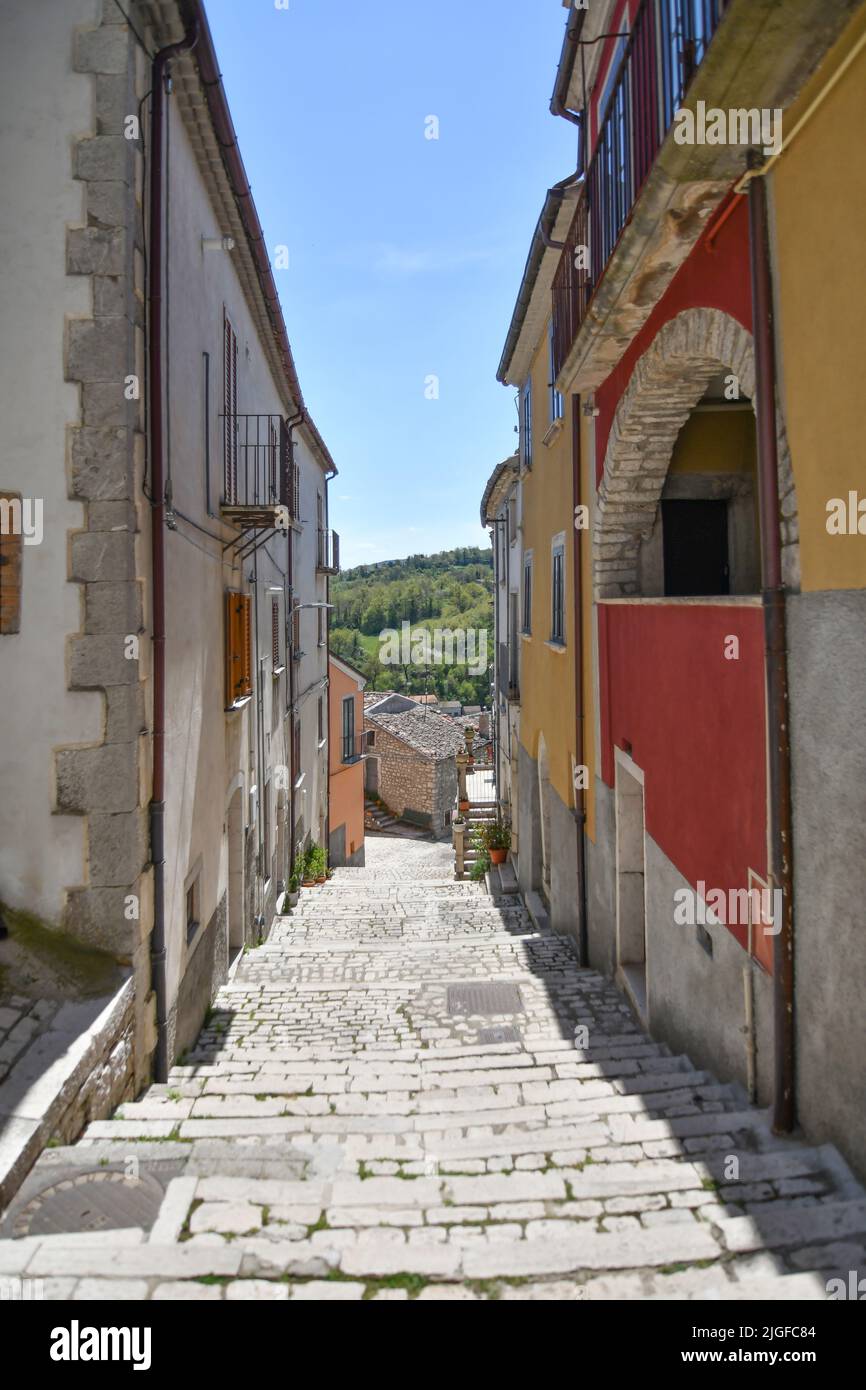 A narrow street in the medieval village of Sepino in the Molise region ...