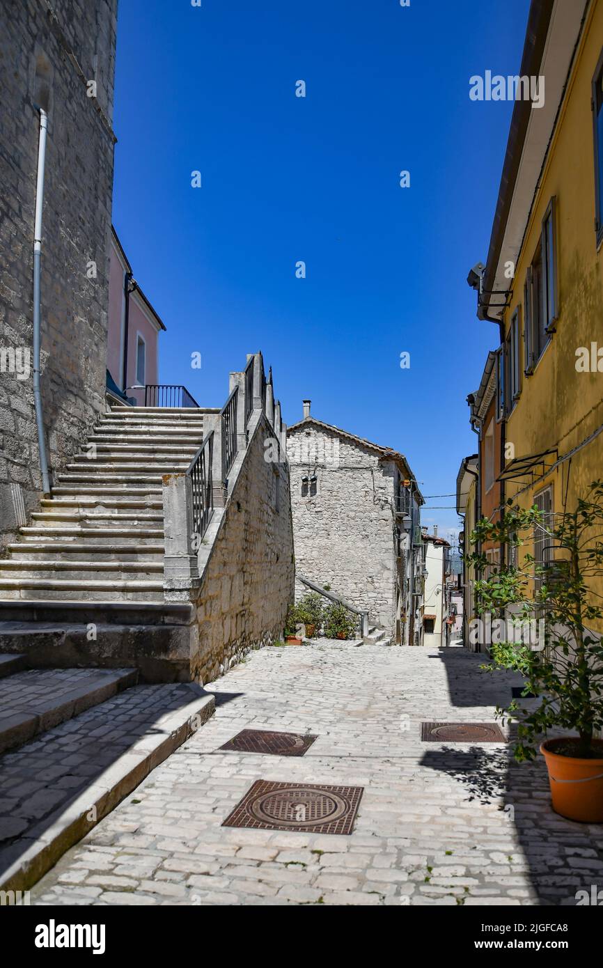 A narrow street in the medieval village of Sepino in the Molise region ...