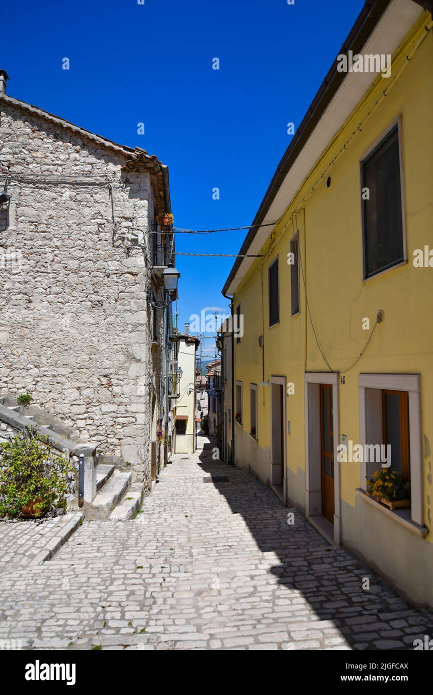A narrow street in the medieval village of Sepino in the Molise region ...